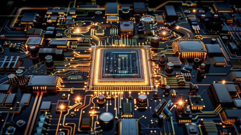 Advanced Microchip Technology: Golden Circuit Board Design Stock ...