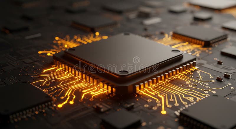 Advanced Microchip Technology: High-Tech Processor on Circuit Board Stock Illustration ...