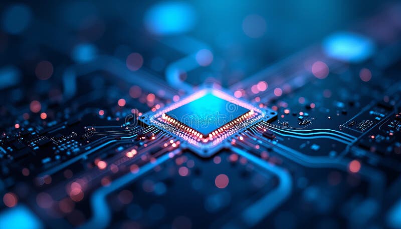 Advanced Microchip Technology with Visible Data Flow and Ethereal Light on Silicon Substrate for ...