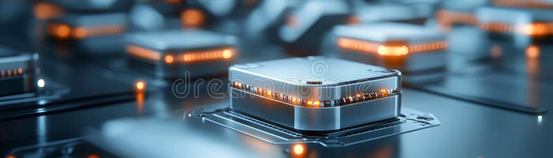 Advanced Microchips with Glowing Orange Lights Stock Illustration ...