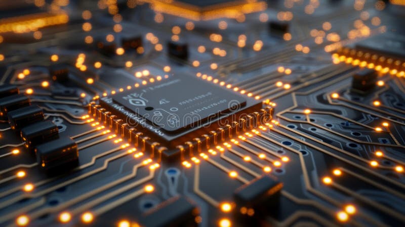 Advanced Microprocessor Chip with Glowing Circuits, High Tech Hardware, Data Processing Concept ...