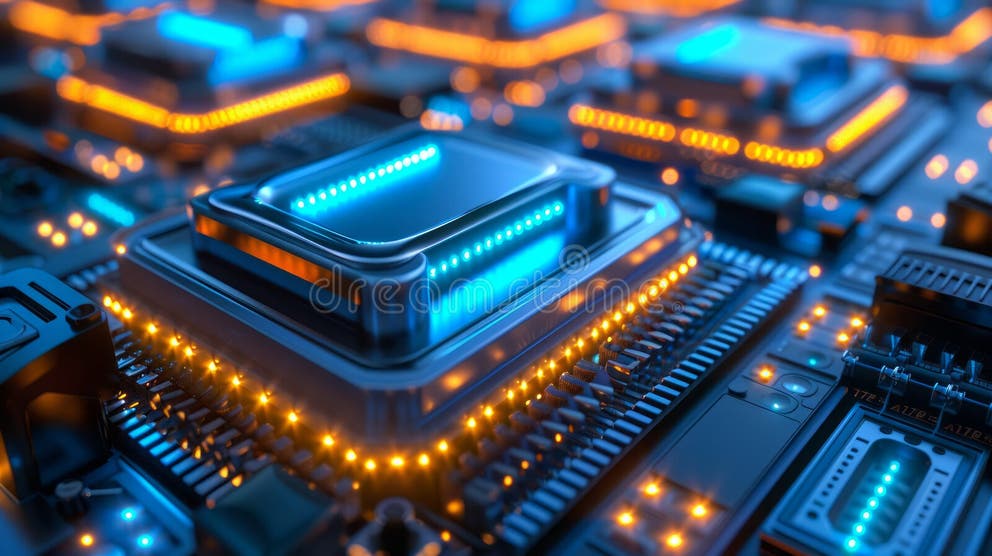 Advanced Microprocessor on Circuit Board with Illuminated Data Paths ...