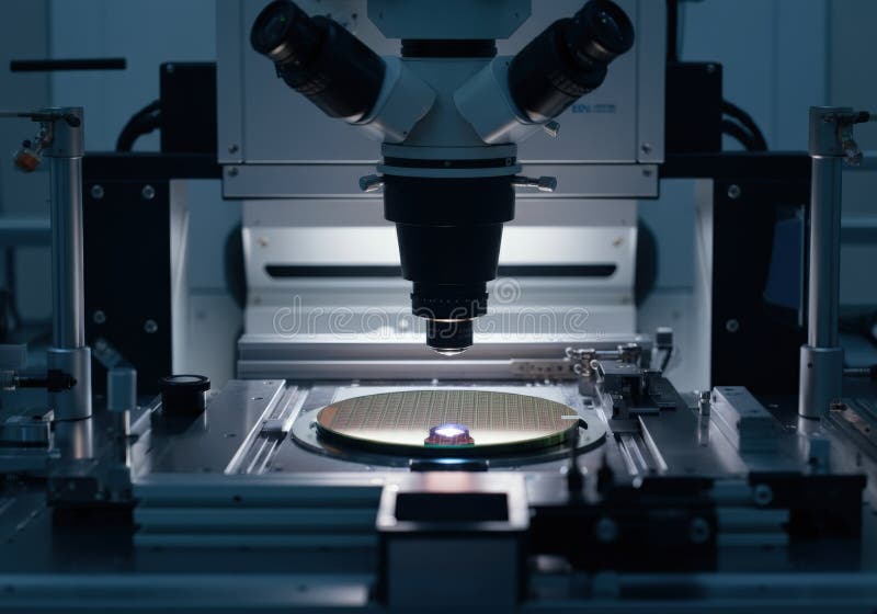 Advanced Microscope Examining Silicon Wafer Laboratory Setting Stock ...