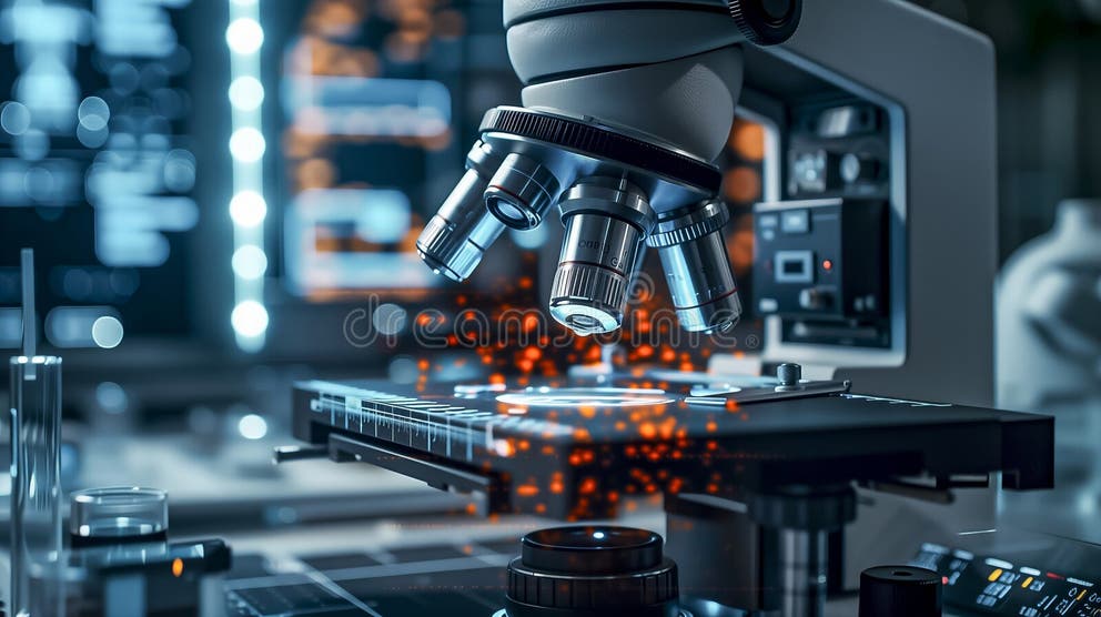 Advanced Microscope with Illuminated Lenses Focused Over a Specimen ...