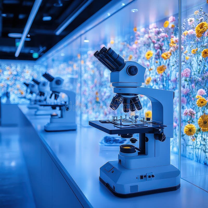 Advanced Microscope in Modern Floral Laboratory Stock Photo - Image of ...