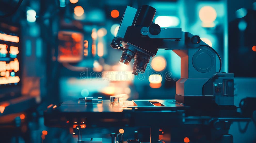 Advanced Microscope in a Modern Laboratory Setting Stock Illustration ...