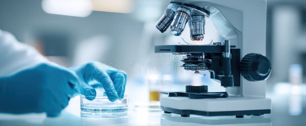 The Advanced Microscope Setup with a Scientist Preparing Samples for ...