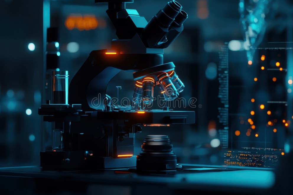 Advanced Microscope Technology in a Modern Laboratory Setting at Night ...