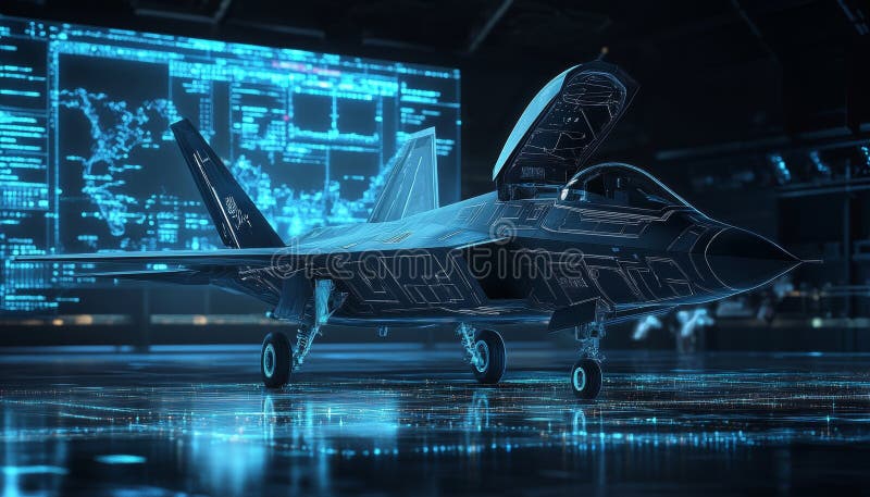 Advanced Military Aircraft with Futuristic Digital Radar Interface and ...