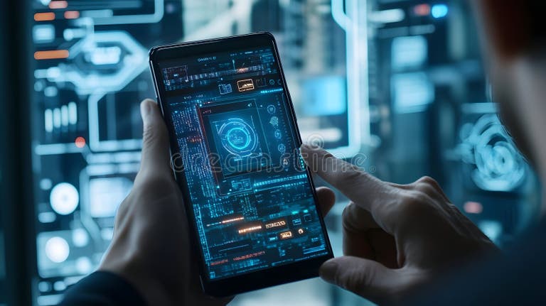 Advanced Mobile Device Interface with Futuristic Digital Data Display ...