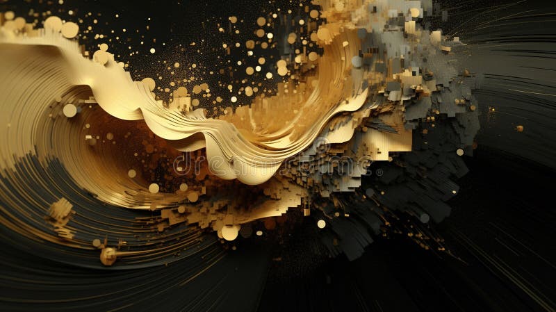 Advanced Motion Digital Gold and Black Matrix Cyber Environment Blocks Wavy Pattern Background ...