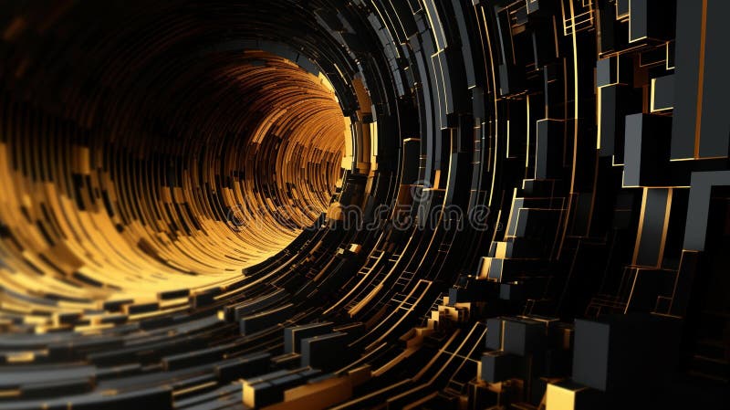 Advanced Motion Digital Gold and Black Matrix Cyber Environment Swirl Blocks Pattern Background ...