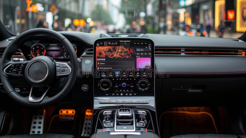 Advanced Multimedia Touchscreen Interface in Modern Car Dashboard Stock ...