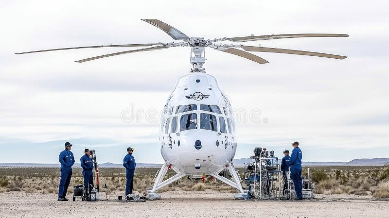 Advanced Multirotor Helicopter Testing Engineers Inspecting Novel ...