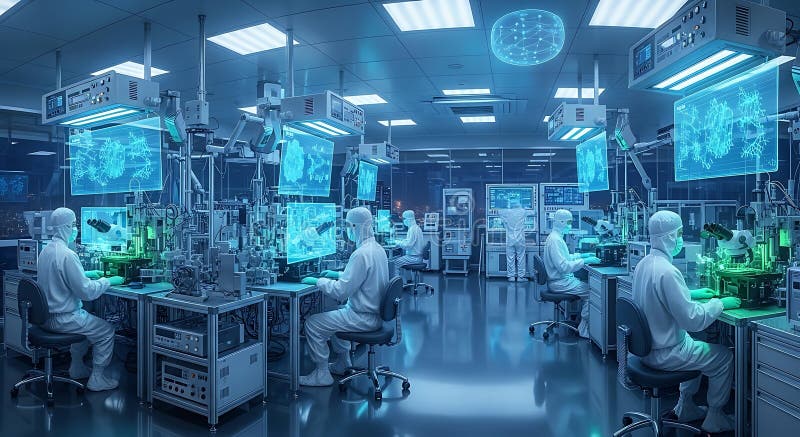 Advanced Nanotechnology Lab with Scientists Monitoring Complex Data ...