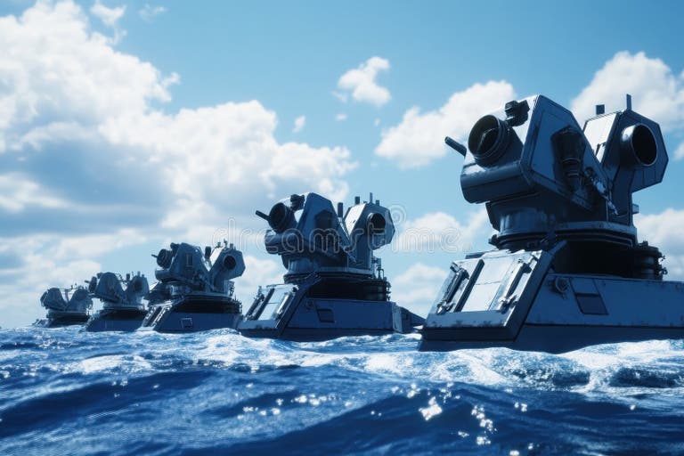 Advanced Naval Technology Displayed with Defensive Turrets on the Ocean ...
