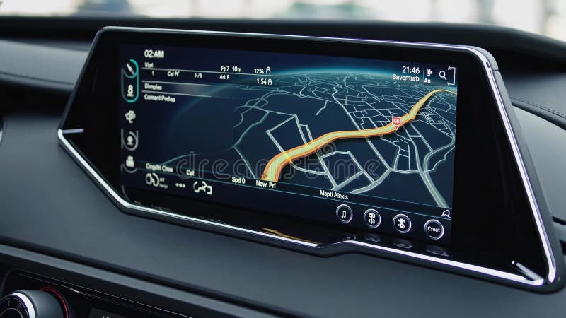 Advanced Navigation System Interface Showing Realtime Route Guidance in ...