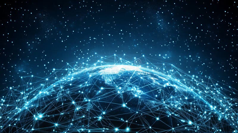 An Advanced Neon Tech Earth with Luminous Wireframe Grid Connections ...