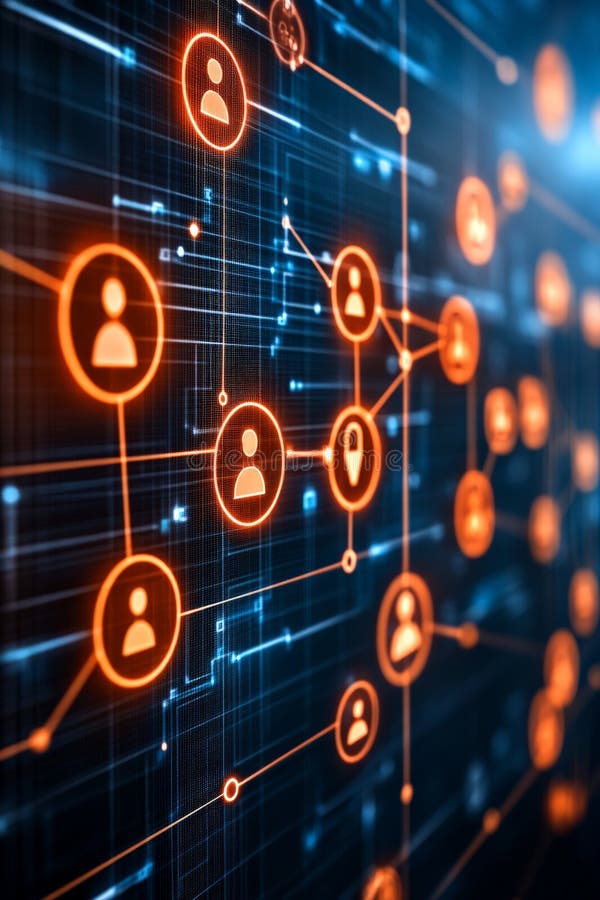 Advanced Network Interface with Glowing Icons Representing ...