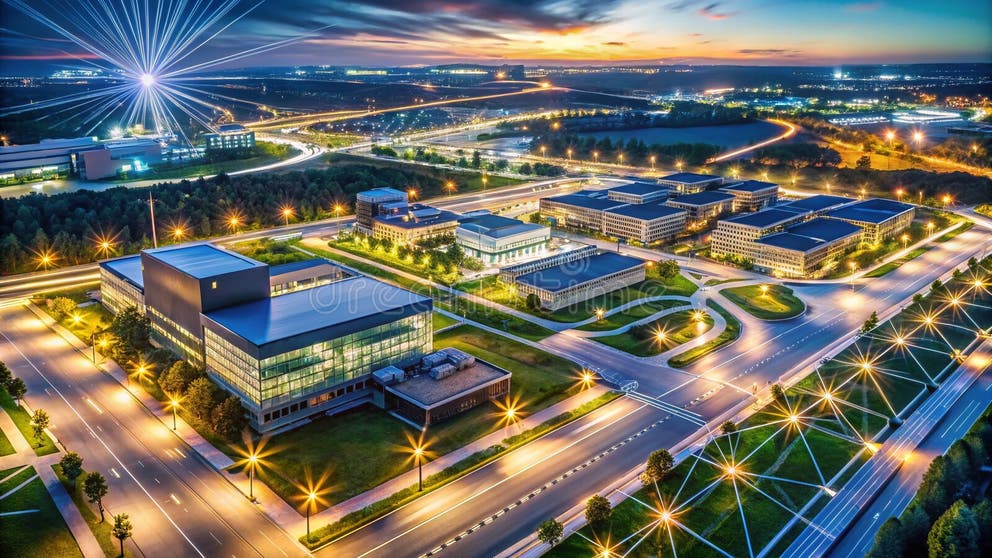 Advanced Network Security Infrastructure Aerial View of a Secure Data ...