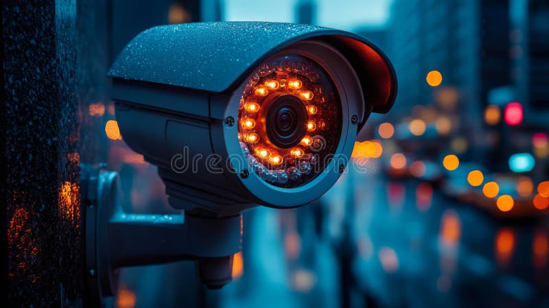 Advanced Night Vision Security Camera in Urban Setting with Blurred ...