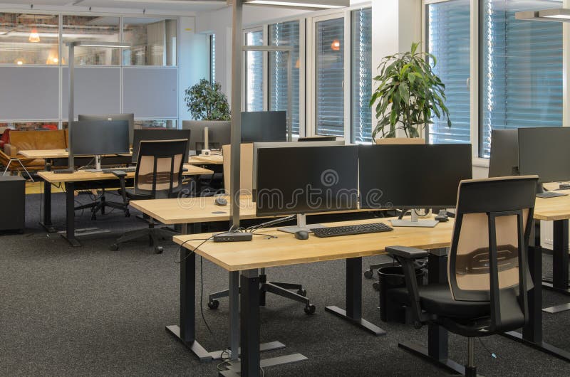 Advanced it Office with Rows of Workstations Stock Image - Image of ...