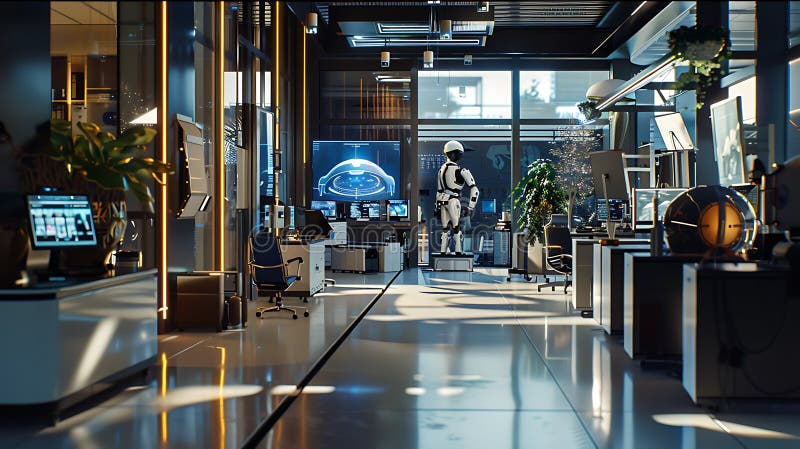 An Advanced Office Setting Where Ai Systems and Humans Work Side by ...
