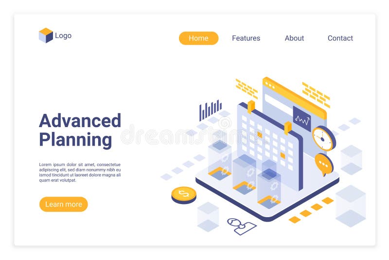 Advanced Planning Isometric Landing Page Vector Template Stock Vector ...