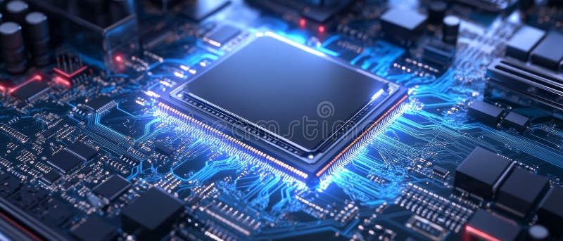 Glowing Advanced Processor Intricate Circuit Board Design with Fiber ...