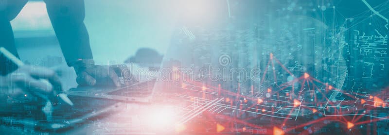 Advanced Programmer Working with Computer Build Smart City Network ...