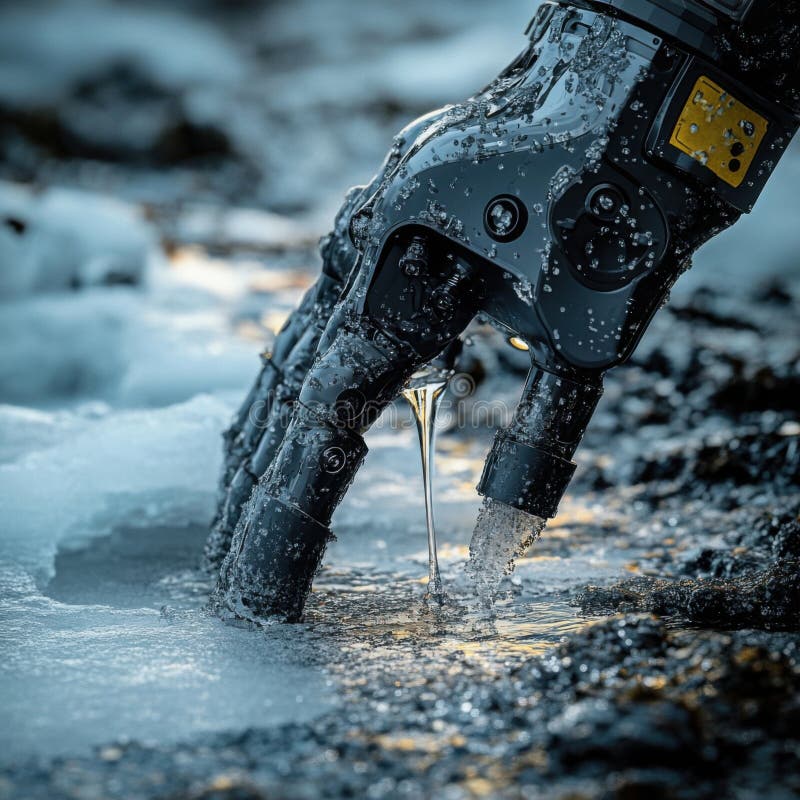Advanced Prosthetic Hand Interacting with Water Surface in Nature Stock ...
