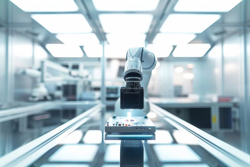 Advanced Quality Control Robot Operating Inside a Modern Factory Stock ...