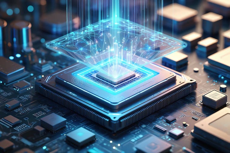 Advanced Quantum Computing Processing Unit Illuminating Futuristic Digital Network Data Flows ...