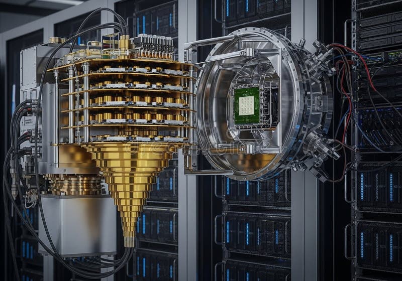 Advanced Quantum Computing System Featuring a Cryostat and Connected ...