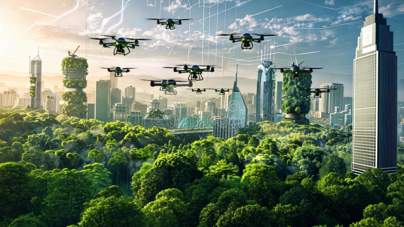 Advanced Reforestation Technology Depicted by Drones Planting Trees in ...