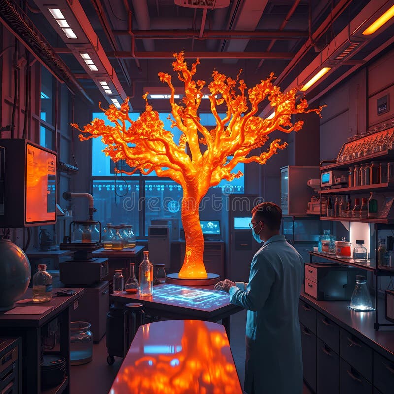 Advanced Research Lab: Glowing Orange Tree Illuminates High-Tech ...
