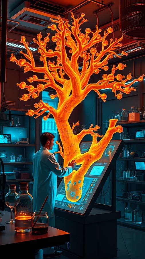 Advanced Research Lab: Glowing Orange Tree Illuminates High-Tech ...