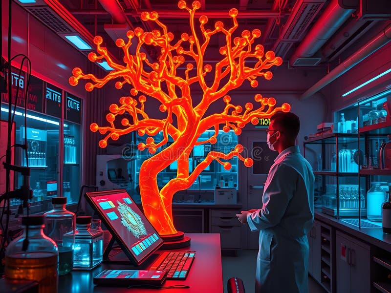 Advanced Research Lab: Glowing Orange Tree Illuminates High-Tech ...