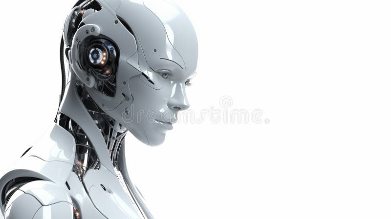 Advanced Robot with AI, Profile Shot, White Background Stock ...