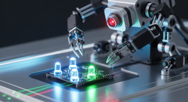 Advanced Robot Arm Performs Precision Task with Glowing Components in ...