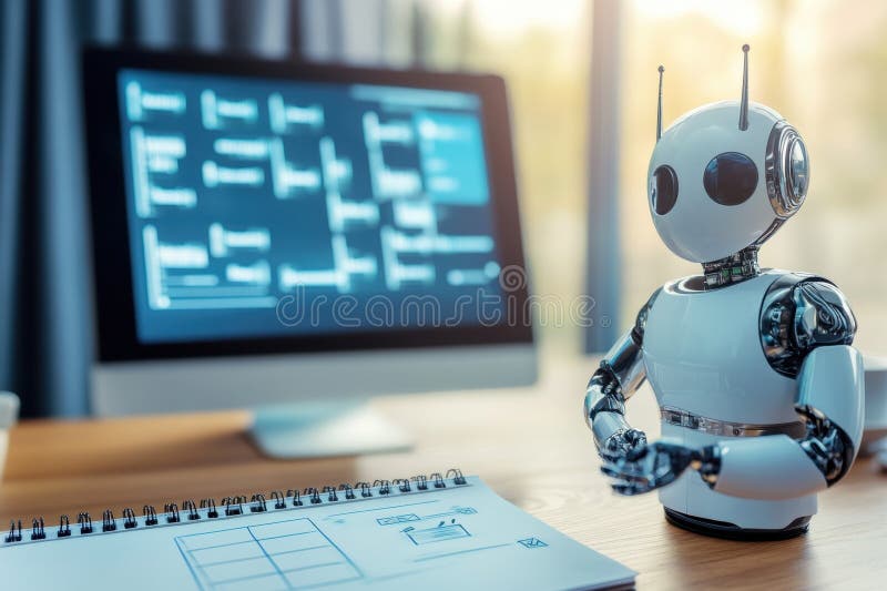 Advanced Robot Assistant Interacts with Human-like Interface in a Modern Workspace Setting Stock ...