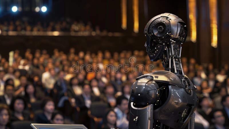 An Advanced Robot Delivering a Speech To an Engaged Audience at a Conference - Symbol for ...