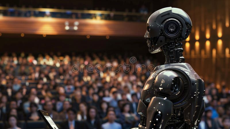 An Advanced Robot Delivering a Speech To an Engaged Audience at a ...