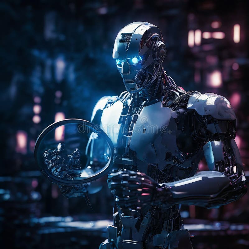 Advanced Robot Examining Circular Object in a High-tech Lab Stock Image ...