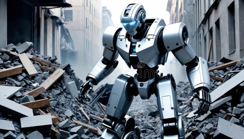 Advanced Robot Exploring Urban Ruins Stock Image - Image of resilience ...