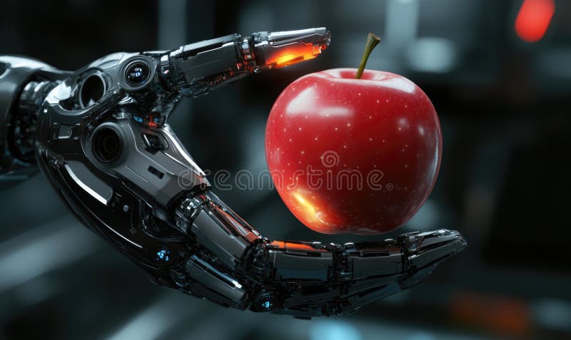 Advanced Robot Hand Holding a Red Apple Stock Illustration ...