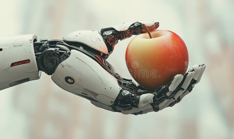 Advanced Robot Hand Holding a Red Apple Stock Image - Image of ...