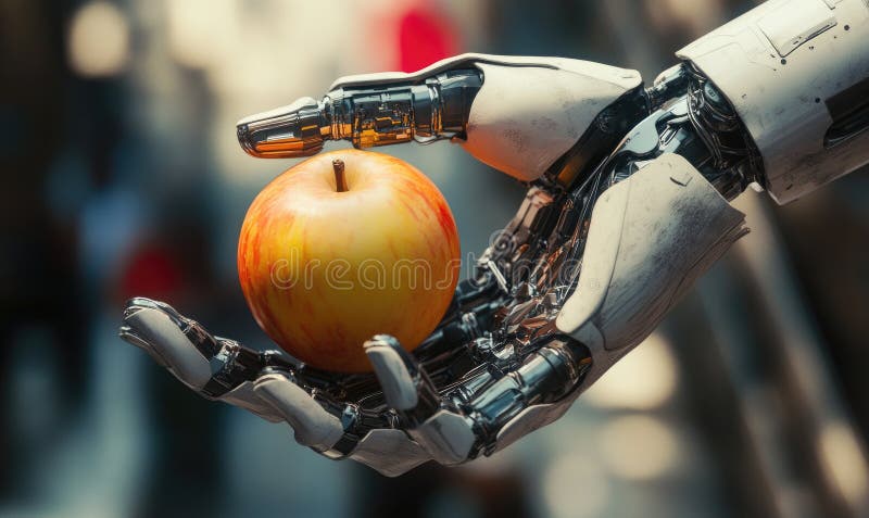 Advanced Robot Hand Holding a Red Apple Stock Image - Image of human ...