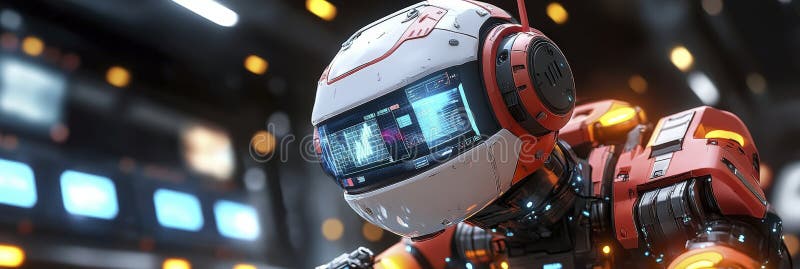 Advanced Robot Head with Digital Display and Sensors Stock Illustration ...