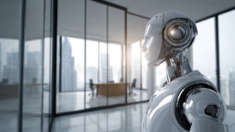 Advanced Robot with Humanoid Features, Standing in a Futuristic Office ...